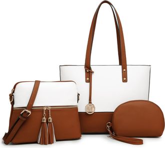 Miss Lulu Handtasche Damen Set Henkeltasche Sets große Frauen Shopper Bag Umhängetasche mit Quaste Geldbörse mit verstellbare Schulterrie handbags for women für