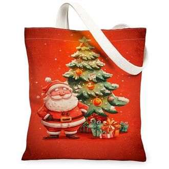 Generic Sacs fourre-tout en toile sur le th&egrave;me de No&euml;l, sacs d&eacute;picerie r&eacute;utilisables, vintage l&eacute;gers et lavables avec bandouli&egrave;re, Rouge, 13x15 Inch