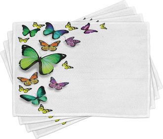 Abakuhaus Schmetterling Platzmatten, Unterschiedliche Größe Schmetterlinge Auf Einfachem Wilder Natur Grafik Druck, Waschbare Stoff Esszimmer Küche Tischdekorat