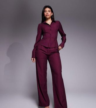 KAIIA Exklusive, elegante Hose in Burgunderrot mit Nadelstreifen und geradem Schnitt, Kombiteil