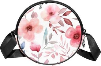 Generic Petit sac &agrave; bandouli&egrave;re circulaire pour femme, motif feuilles florales, sac &agrave; dos avec fermeture &eacute;clair, bretelles r&eacute;glables, sac &agrave; main rond d&eacute;contra