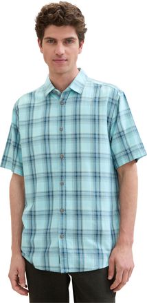 Tom Tailor Herren Basic kurzarm-Hemd mit Karomuster, turquoise herringbone check, XXL
