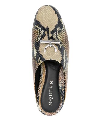 Alexander McQueen Snakeskin-Print Leather Slipper - Beige