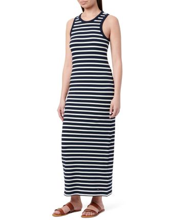 Tommy Hilfiger Damen Kleid Midi Dress Slim Fit, Mehrfarbig (Dark Night Navy/Ecru STP), XXS