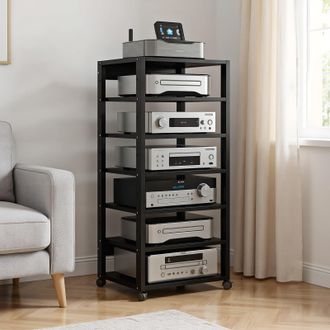 Generic 7-st&ouml;ckiges Audio-Video-Regal, kompakter Medienschrank for kleine R&auml;ume, Moderne Aufbewahrung for Spielekonsolen(Schwarz)