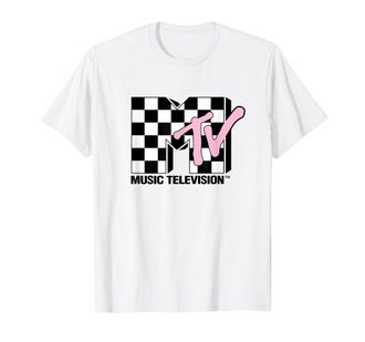 Giesswein Music Television Retro 80s Pink Neon Checkerboard Logo T-Shirt