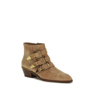 Chlo&eacute; Womens Beige Calf Leather Bos Taurus Ankle Boots