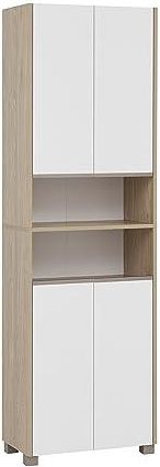 Schildmeyer Hochschrank Juba 701760, Eiche hell Dekor/wei&szlig; matt, 57 x 33 x 186,5 cm