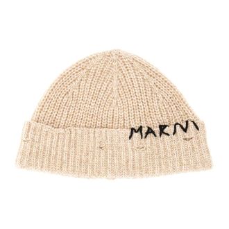 Marni Femme, Accessoires, Beige, Taille: S Bonnet en laine avec broderie de reprise