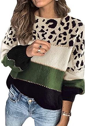 TOMWELL Pull Femme Hiver Manches Longues Color Block Sweater Chaud Chandail Casual Tricots B Vert M