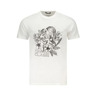 Cavalli Homme, Tops, Blanc, Taille: XL T-Shirt Col Rond Imprimé Audacieux