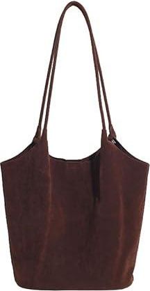 Generic Sac &agrave; bandouli&egrave;re en daim pour femme avec poign&eacute;e sur le dessus - Style r&eacute;tro - Pour voyage, travail - Grand sac &agrave; main, caf&eacute;, s