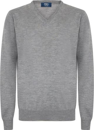Fedeli Pull en cachemire col V - Homme - Pulls - Gris - Taille: 2XL
