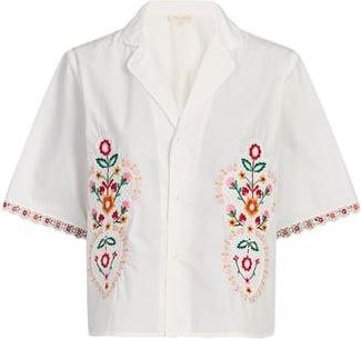 Louise Misha Chemise broderies fleurs &agrave; manches courtes en coton