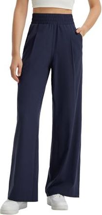 Baleaf Pantalon en tissu &eacute;l&eacute;gant pour femme avec poches, pantalon large, taille haute, pantalon daffaires, loisirs, entra&icirc;nement, bleu, L