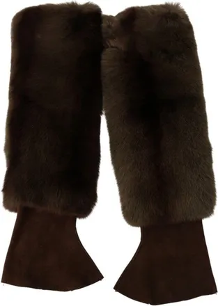 Dolce & Gabbana Womens Brown Elbow Length Finger Less Fur Gloves And Leather