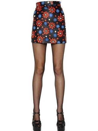 Saint Laurent Floral Printed Leather Skirt Size XS