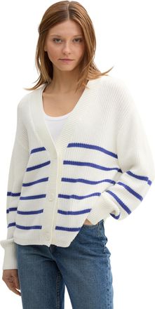 Tom Tailor Damen Basic Strickjacke mit Knöpfen,35924 - Placed Blue White Stripe, XXL