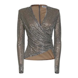 Self Portrait Femme, Tops, Gris, Taille: 40 FR Top Manches Longues Strass