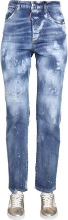 Dsquared2 Femme, Jeans, Bleu, Taille: 36 FR Jeans Slim-Fit D&eacute;lav&eacute;s et Effet Vieilli