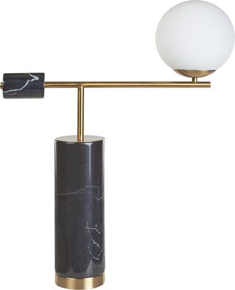 Beliani Tischlampe schwarz/gold rund mit Schirm Glas Marmorfu&szlig; 65 cm modern Hondo