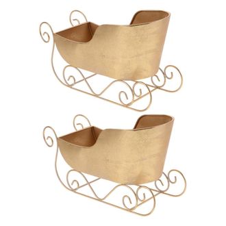 BESPORTBLE 2 St&uuml;ck Weihnachtsmann Schlitten Dekorationsset Goldfarbener Metall Schlitten mit S&uuml;&szlig;igkeitenschale Vielseitige Weihnachtsbaum und Tischdekoration