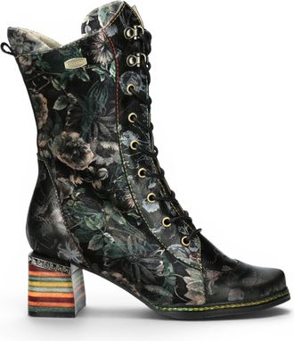 Laura Vita Laura Vita Goth Victorial Floral Schwarze Lederstiefel mit hoher Schn&uuml;rstiefel - Ibcano-15