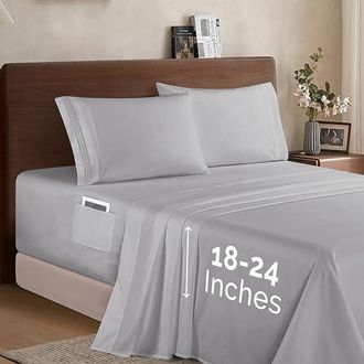 Elegant Comfort Luxuri&ouml;ses 1500 Premium-Mikrofaser-Bettw&auml;sche-Set, 4-teilig, weich, rundum elastisch, 45,7-61 cm tief, extra Tiefe Bettlaken, Kingsize, Silbergrau