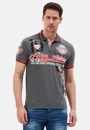 Cipo & Baxx Poloshirt CIPO & BAXX, Herren, Gr. XXL, anthrazit, Single Jersey, Obermaterial: 95% Baumwolle, 5% Elasthan, bedruckt, slim fit h&uuml;ftlang, Rundhals, Shi