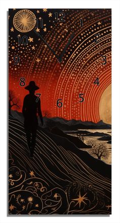 Wallario Design-Wanduhr, Acrylglasuhr Größe 30 x 60 cm, Schwarze Zeiger, Motiv Unter dem Sternenzelt