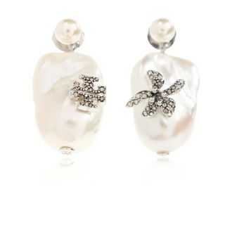 Tory Burch Femme, Accessoires, Beige, Taille: ONE Size Glass Pearl Earrings