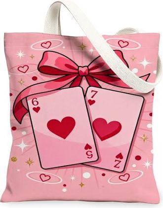 Generic Sac fourre-tout en toile pour la Saint-Valentin, motif coeur mignon, sac &agrave; provisions r&eacute;utilisable, l&eacute;ger et lavable, p&ecirc;che, 13x15 Inch
