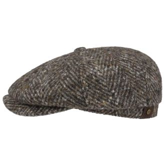 Stetson Hatteras Wool Colour Neps Flatcap Klassische Schirmm&uuml;tze Fischgr&auml;tdesign Herren Herbst Winter Made in EU grau 56 cm