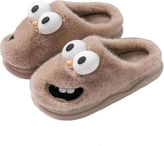 Generic Pantoufles amusantes pour femme - Semelle &eacute;paisse antid&eacute;rapante - Confortable - Grand oeil - Langue - Grand orteil - Imprim&eacute; dents, Coffee 2., 35.5 EU