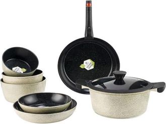 Laguiole 9-teiliges Küchenset, Modell Jade, Aluminium mit Antihaft-Keramikbeschichtung, abnehmbarer Griff, kompatibel mit allen Wärmequellen, stapelbar, 28 cm,