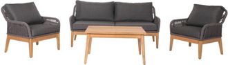 Hhg Gartengarnitur HHG 662b, Lounge-Set Gartenlounge Sofa Sessel Tisch, Seilgeflecht Rope Holz Akazie dunkelgrau