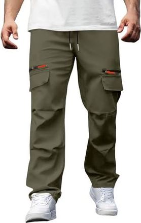 Generic Pantalon cargo ample et multi-poches pour homme - Couleur unie, Vert, XXL