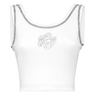 Philipp Plein Femme, Tops, Blanc, Taille: 38 FR Tank Top Crystal
