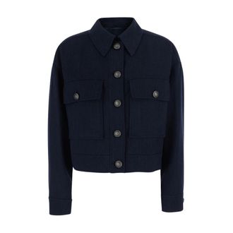Brunello Cucinelli Crepe Chevron Cropped Jacket - - Jackets - Damen - Blau - XS