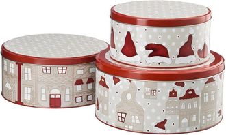 Hutschenreuther Little Christmastown - Pl&auml;tzchendosen 3 er Set - Dosenset - Keksdosenset - Motiv: H&auml;user &Oslash; 17/20 / 22 cm