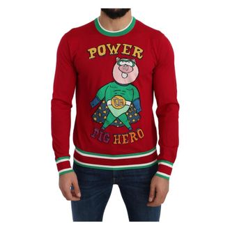 Dolce & Gabbana Roter Woll- und Seidenpullover mit Rundhalsausschnitt - - Knitwear - Herren - Rot - S
