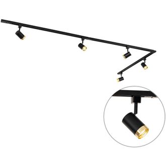 QAZQA 1-Phasen-Schienensystem mit 5 Spots schwarz mit Goldring - Jeana