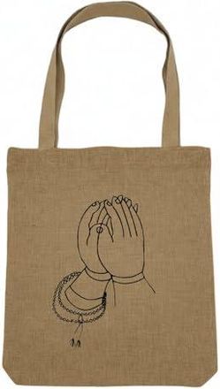Fabulous Sac Shopping Tote Bag Aspect Lin - Dessin de Mains Prie Minimaliste Line Art - Sac de Courses Toile Epaisse 360g Beige Naturel Cabas Port&eacute; Epaule Soli