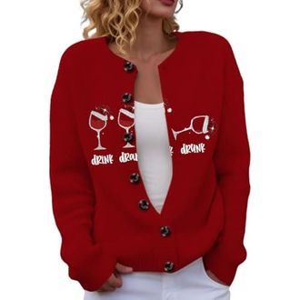 Generic Cardigan de Noël pour femme - Ouvert sur le devant - Vintage Fair Isle - Cardigan dhiver à manches longues, Noël 38, XL