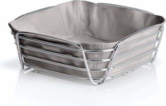 Blomus DELARA- Brotkorb L aus verchromtem Stahl, Taupe, Baumwoll-Stofftasche, trendiges und modernes Design, vielseitig nutzbar, exklusive Optik (H / B / T: 