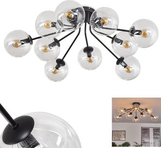 HOFSTEIN Deckenleuchte Gastor, Deckenlampe aus Metall/Glas in Schwarz/Klar, Leuchte im modernen Design mit Schirmen aus Glas (&Oslash; 15 cm), 10 x E14, ohne Leuchtmi