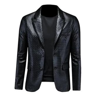 Generic Blazer décontracté en cuir pour homme, coupe ajustée, port quotidien, confortable, mince, respirant, doux, Noir, XXL