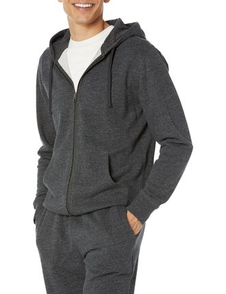Amazon Essentials Herren Langärmliger French-Terry-Hoodie mit durchgehendem Reißverschluss (erhältlich in den Größen Big & Tall), Dunkelgrau Meliert, XL