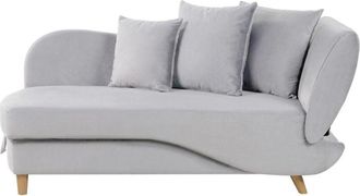 Beliani Chaiselongue Rechtsseitig Hellgrau Samtstoff mit Bettkasten Dekokissen Modern Récamiere Liegesofa Sitzmöbel Wohnzimmer Jugendzimmer