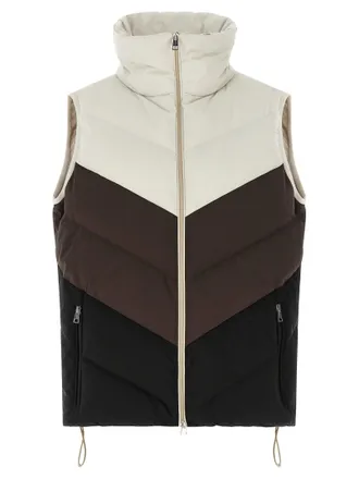 Kiton Chevron-Quilted Color-Block Padded Vest - Black